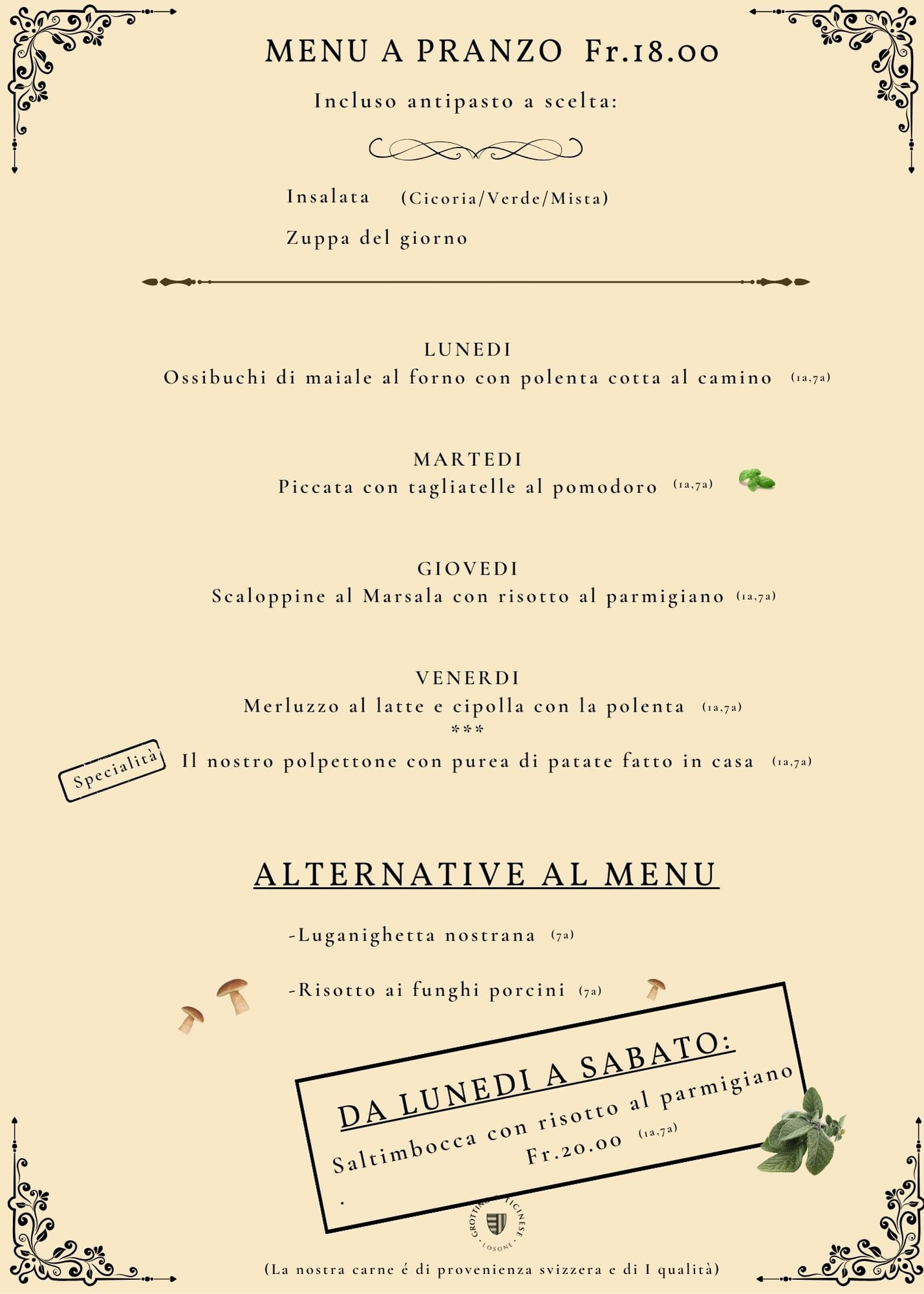 Menu a pranzo - Il Grottino Ticinese di Losone